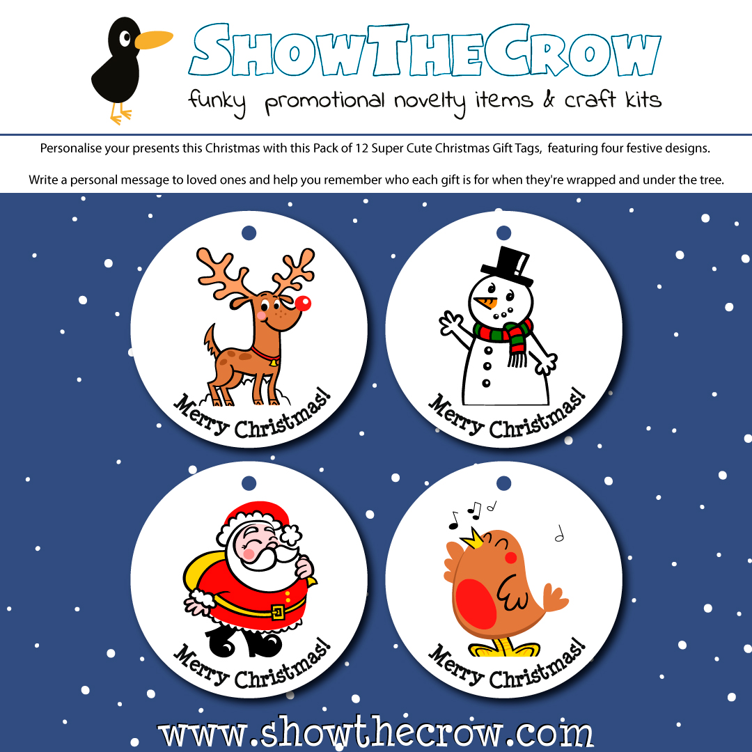'Christmas Cartoon' 12x Assorted, Present Gift Tags, Festive Gift Tags ...